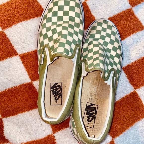 Vans | Shoes | Vans Unisex Green Checkered Slipon Skating Shoes | Poshmark